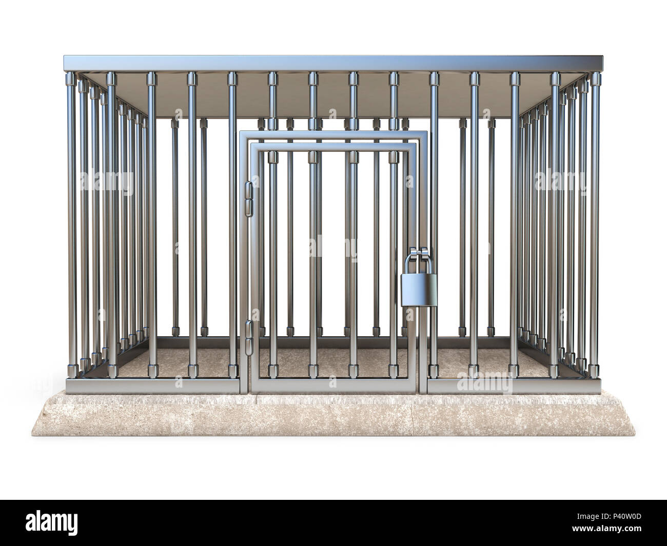 Metal cage with lock front view 3D render illustration isolated on ...