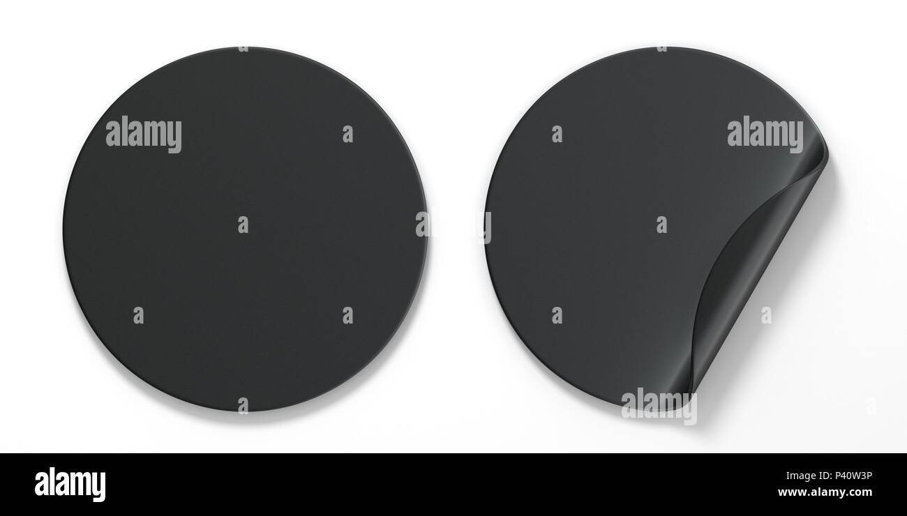 Blank black circle stickers with curved corner 3D render illustration ...
