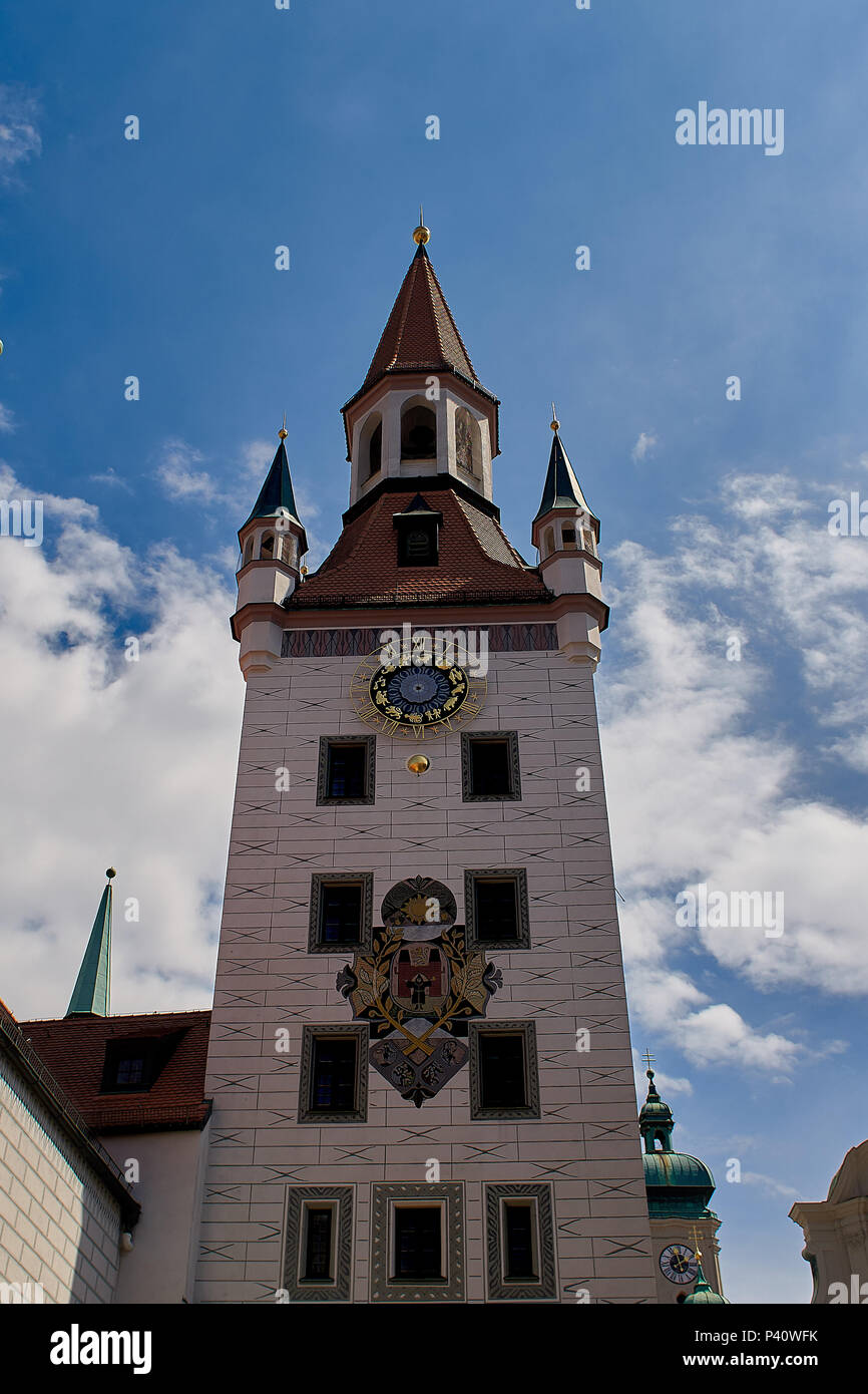 Tower of the Old Town Hall with Clock in Munich Stock Photo - Alamy