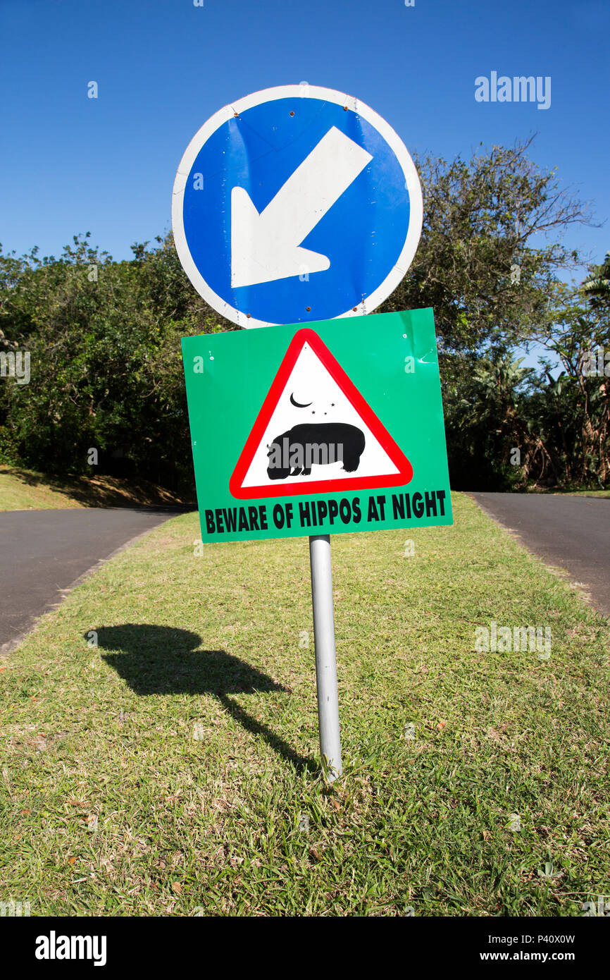 Hippo warning sign, iSimangaliso Wetland Park, KwaZulu-Natal, South ...