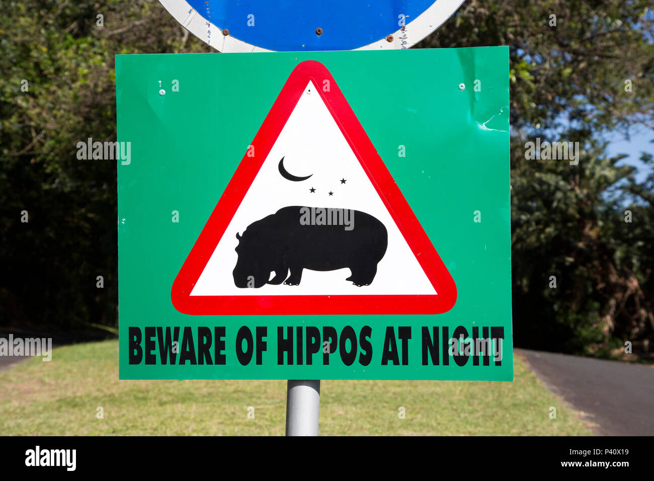 Hippo warning sign, iSimangaliso Wetland Park, KwaZulu-Natal, South ...