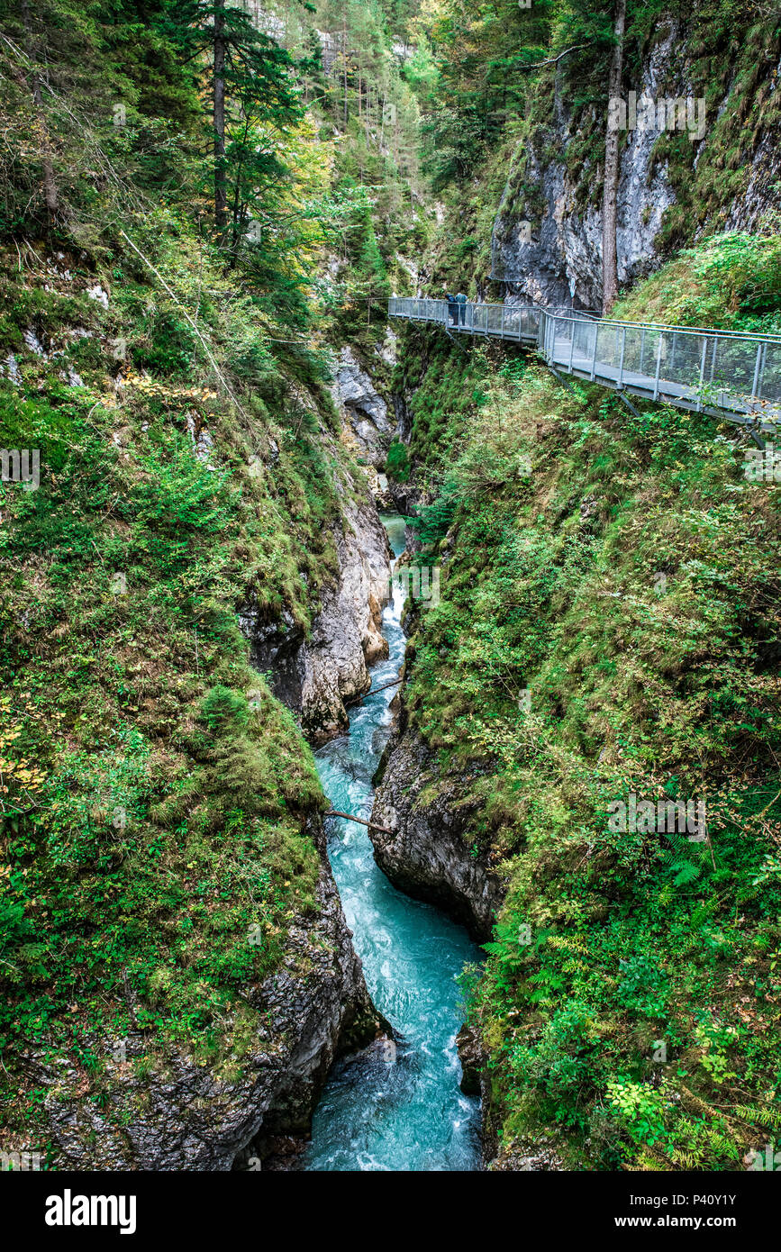 Leutaschklamm - wild gorge with river in the alps of Germany Stock ...