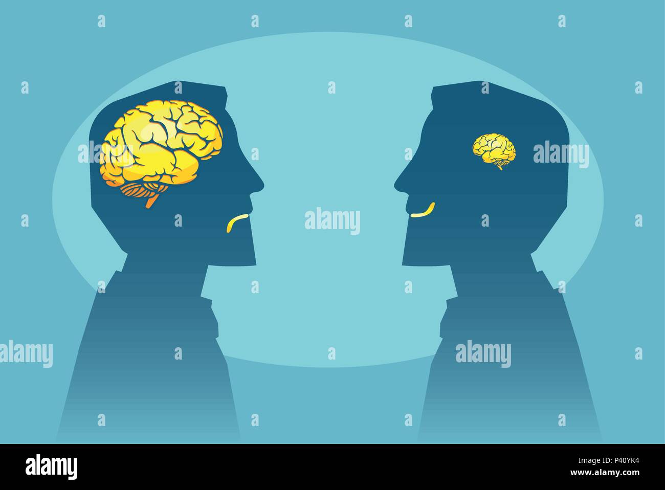 Vector of two man with different brain sizes looking at each other ...