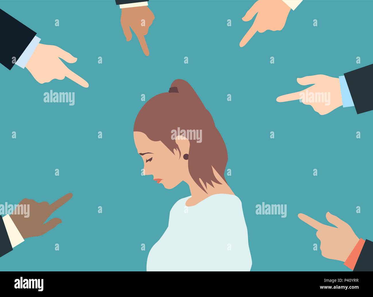 Concept of accusation guilty person. Vector of a sad woman looking down ...