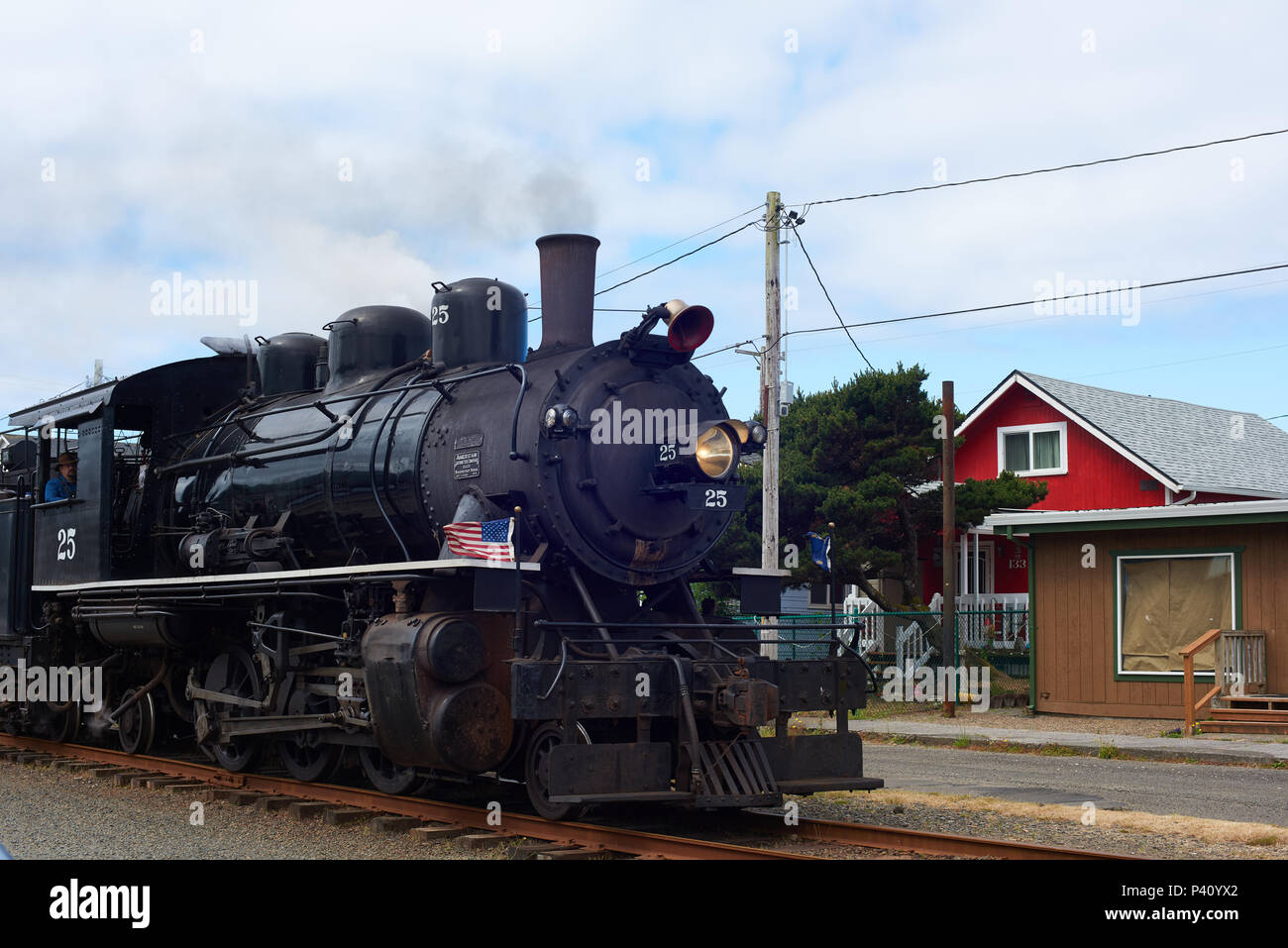 ROCKAWAY BEACH, OREGON-JUNE 15, 2018: The old steam locomotive operated ...