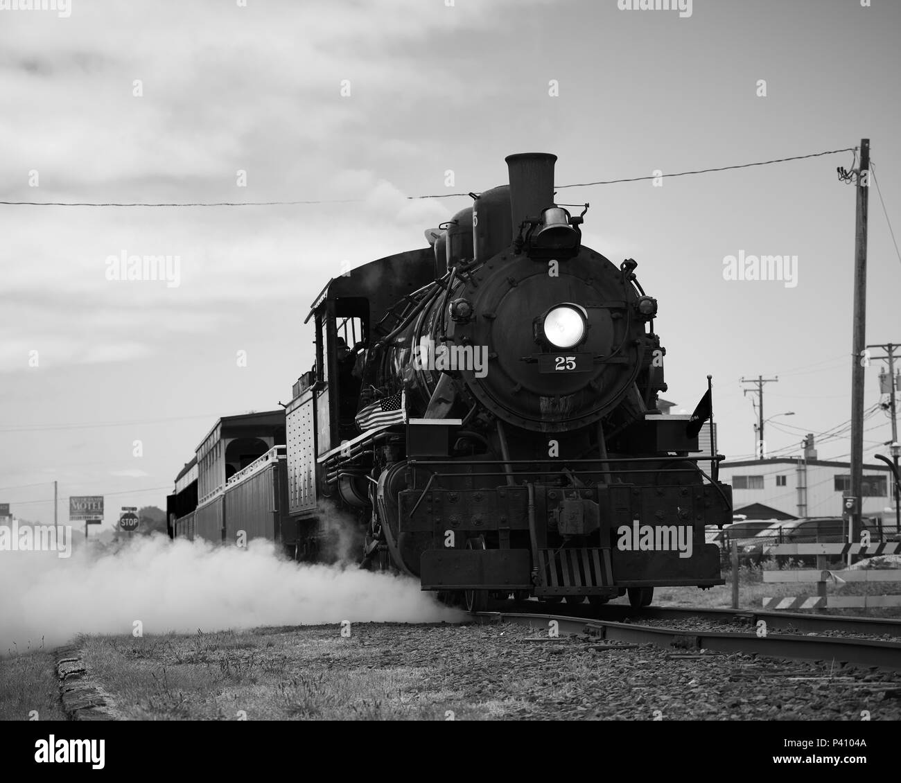 Steam vents from the old locomotive operated by the Oregon Coast Scenic ...