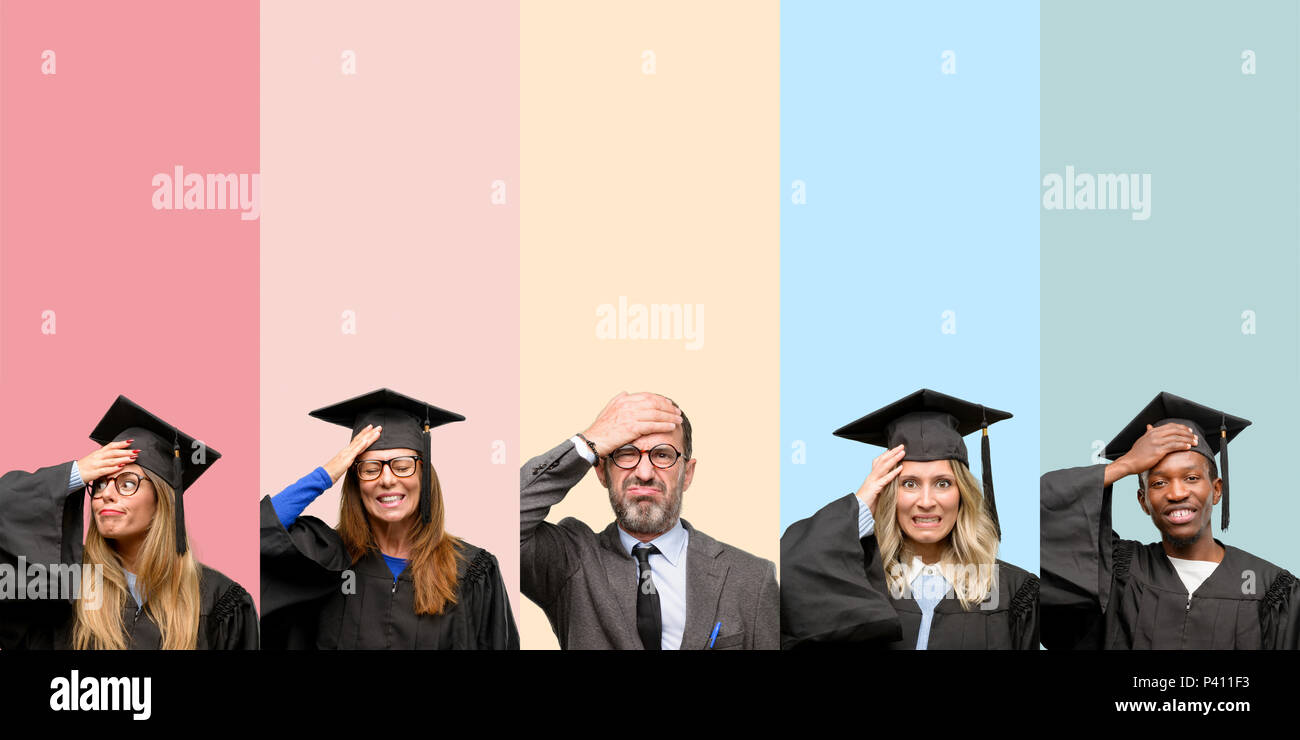 Senior teacher with his graduate students terrified and nervous ...