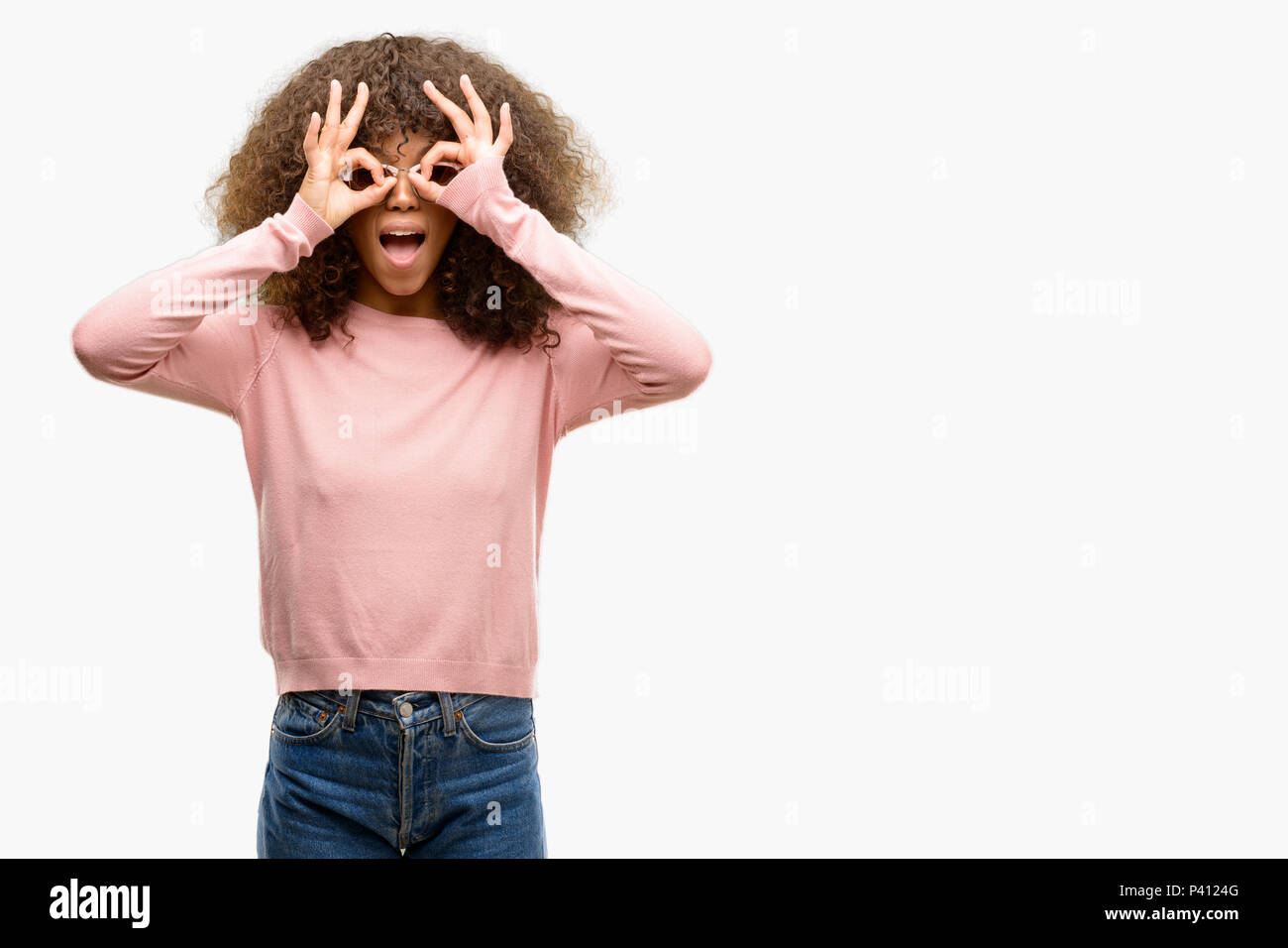 Young afro woman doing Cut Out Stock Images & Pictures - Alamy
