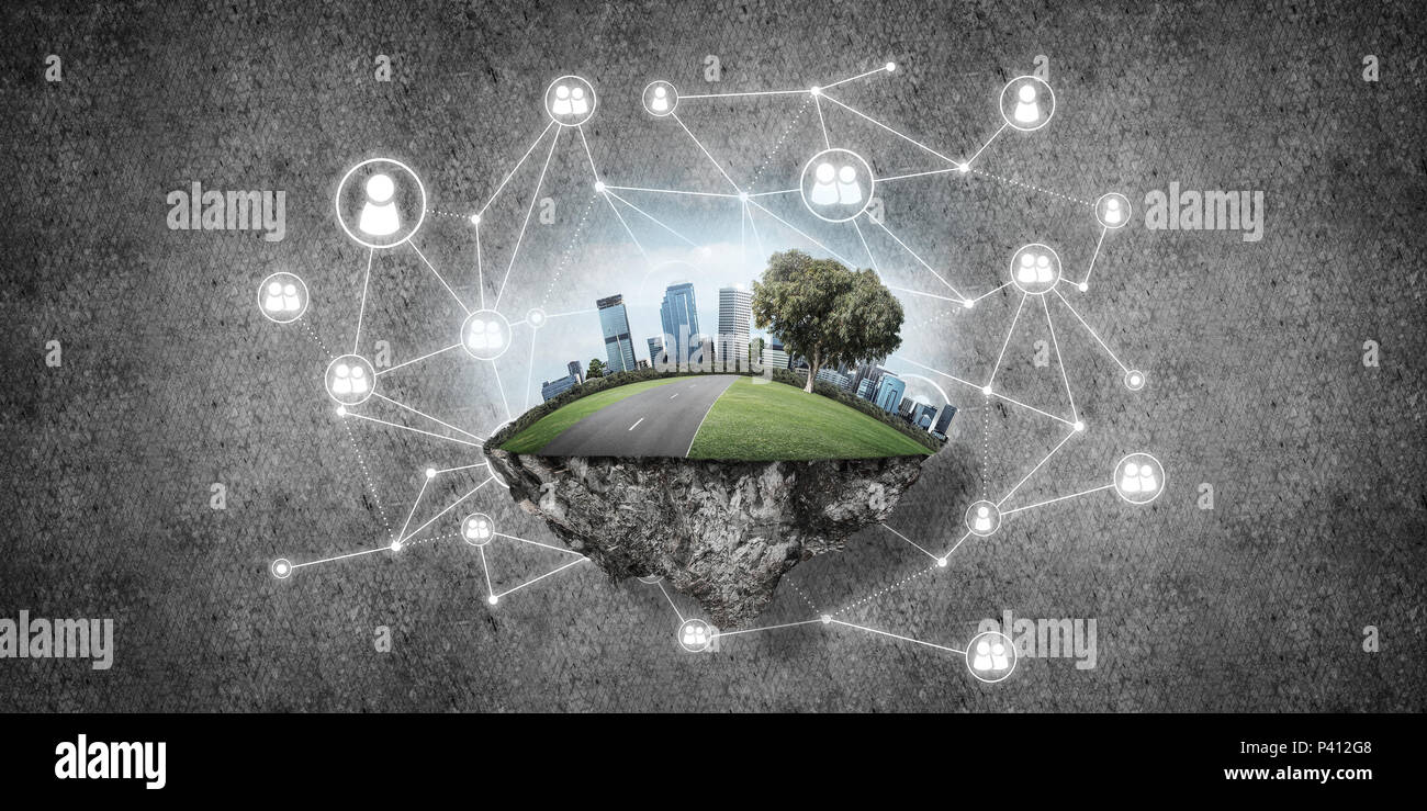 Concept of modern networking technologies and eco green construc Stock ...