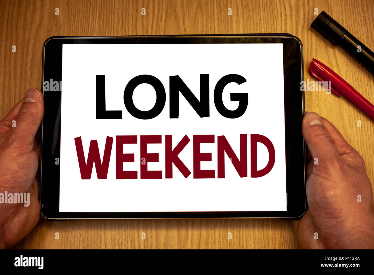 Text sign showing Long Weekend. Conceptual photo Short vacation Holiday ...