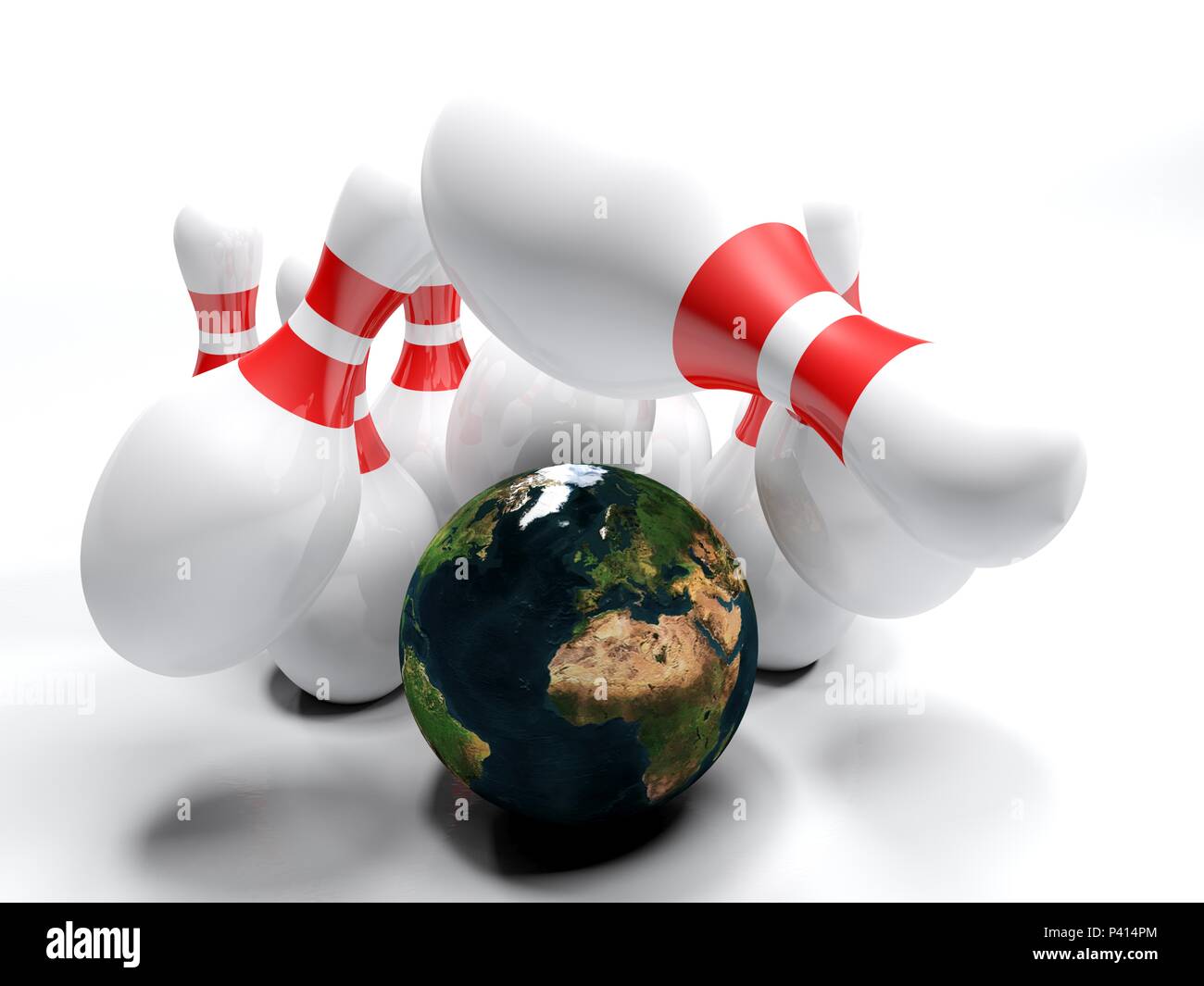 Striking bowling pins with planet Earth - 3D rendering Stock Photo - Alamy