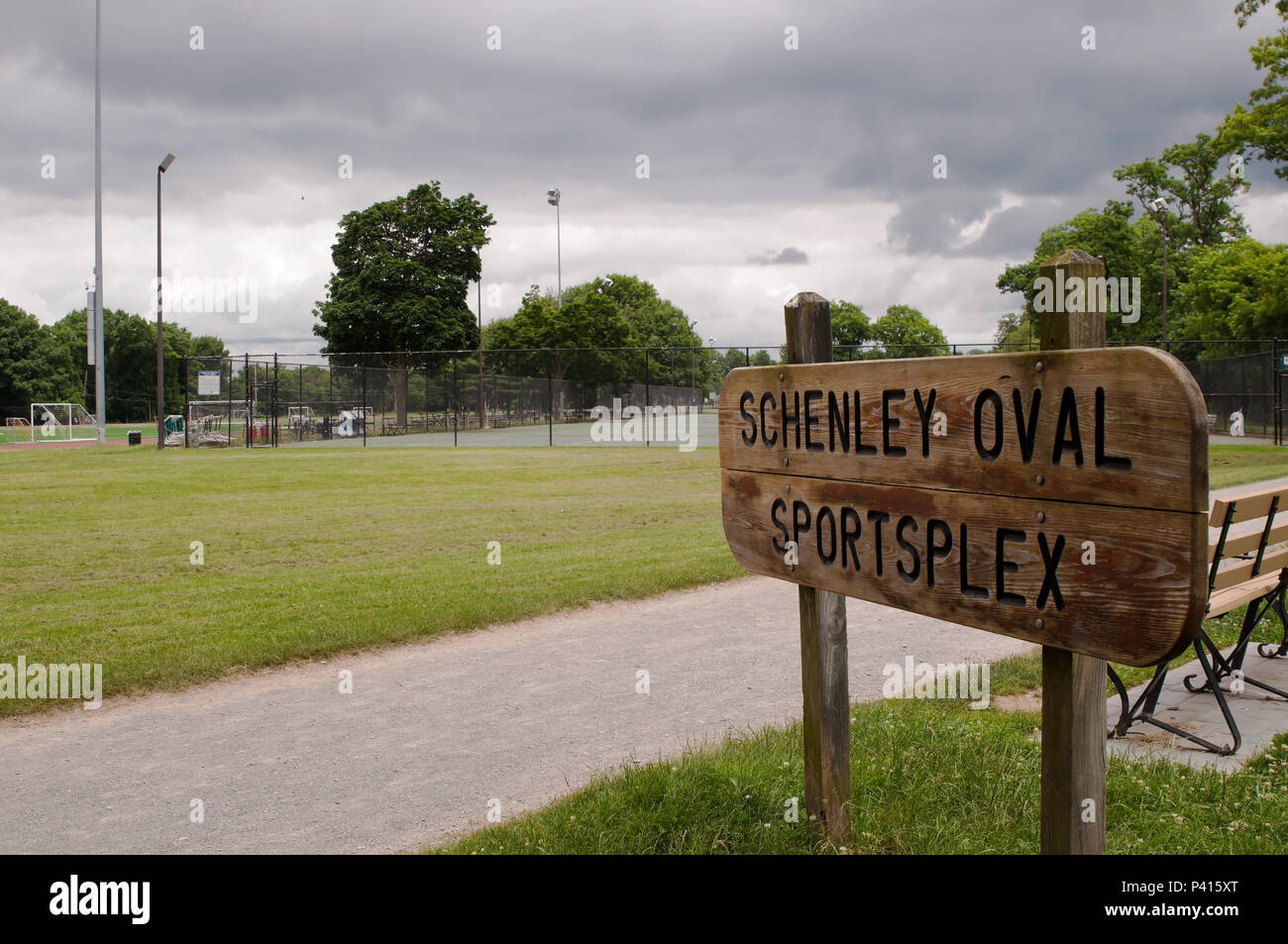 The sign at the Schenley Oval Sports Complex in Schenley Park ...