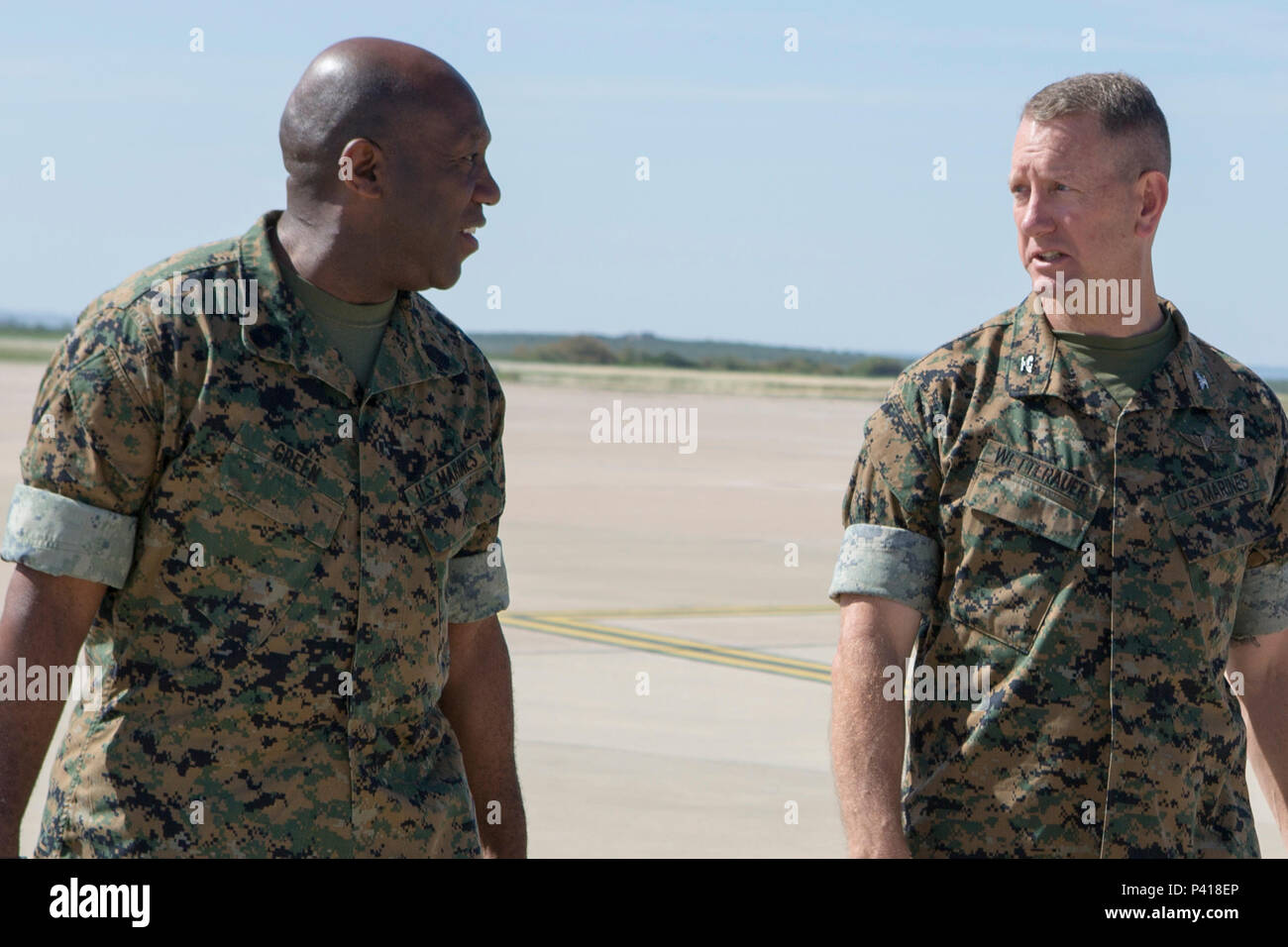 The 18th Sergeant Major of the Marine Corps, Ronald L. Green, (left ...