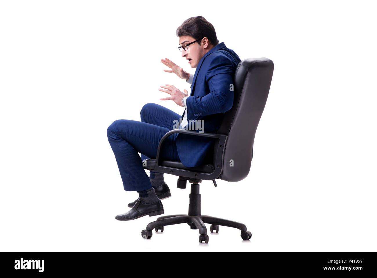 Businessman sitting on office chair isolated on white Stock Photo - Alamy