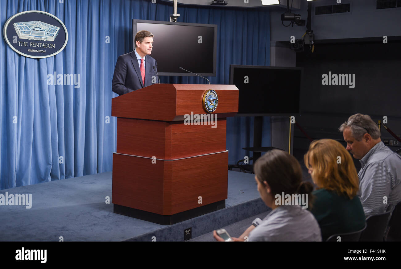 Pentagon Press Secretary Peter Cook briefs the media in the Pentagon ...