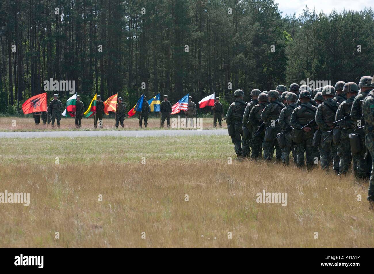 Soldiers representing eight different countries hold their nation’s ...