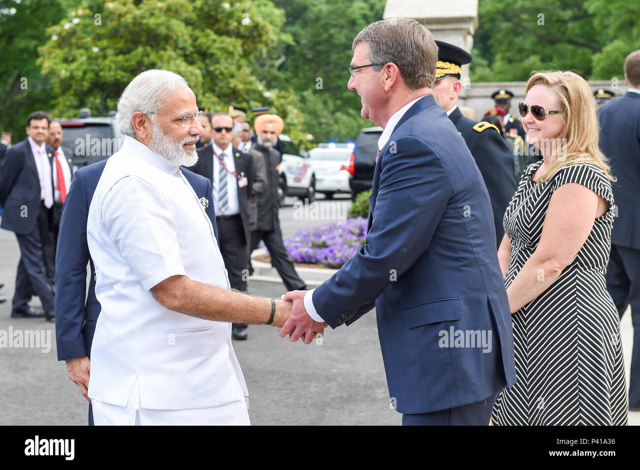 Secretary of Defense Ash Carter greets India Prime Minister Narendra ...