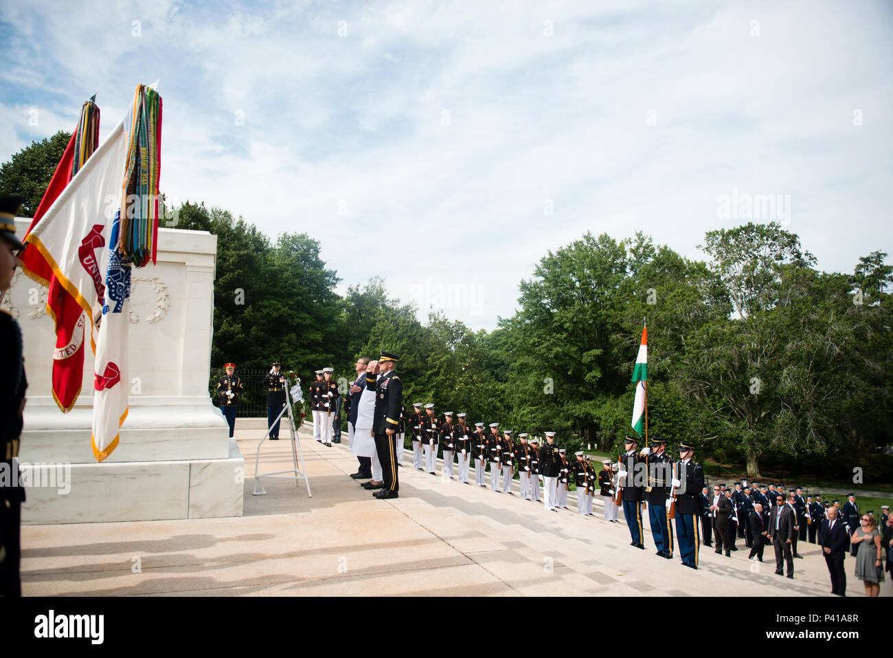 Prime Minister of the Republic of India Narendra Modi, center, lays a ...