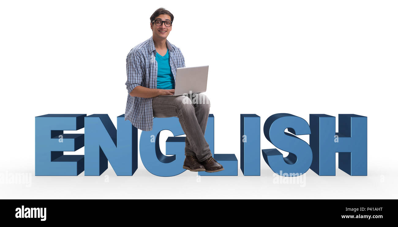 Young man in english studying learning concept Stock Photo - Alamy