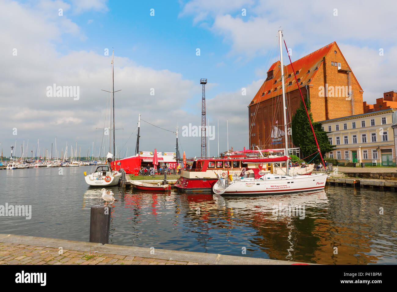 Stralsund, Germany - May 12 2018: in the port of Stralsund with ...