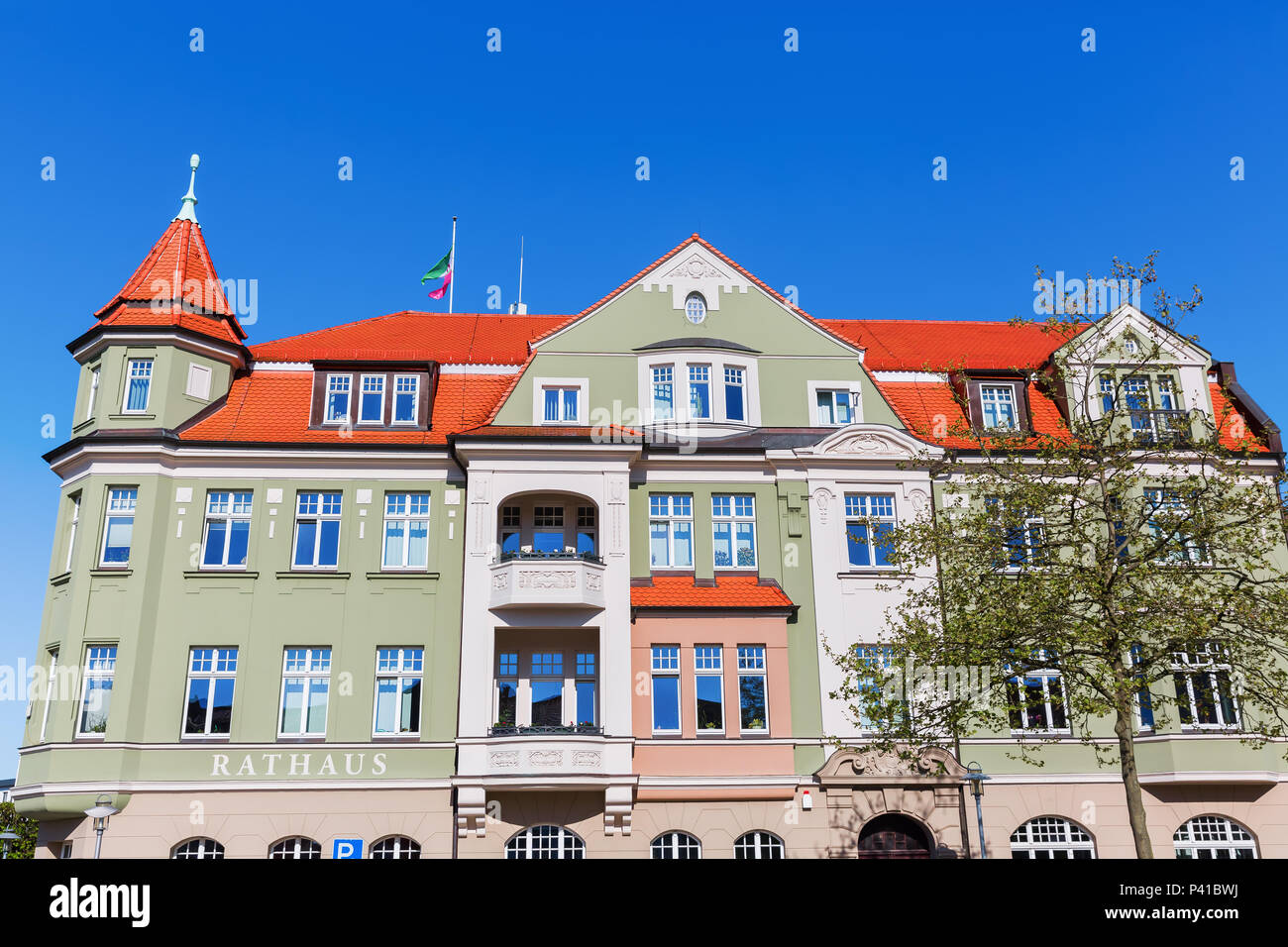 Bergen auf Ruegen, Germany - May 09, 2018: town hall in Bergen auf ...