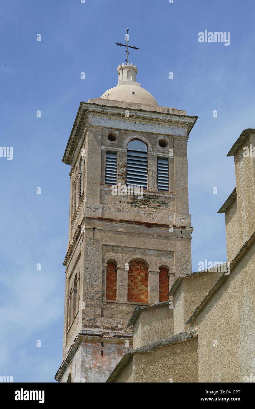 medieval steeple in front of a blue sky Stock Photo - Alamy