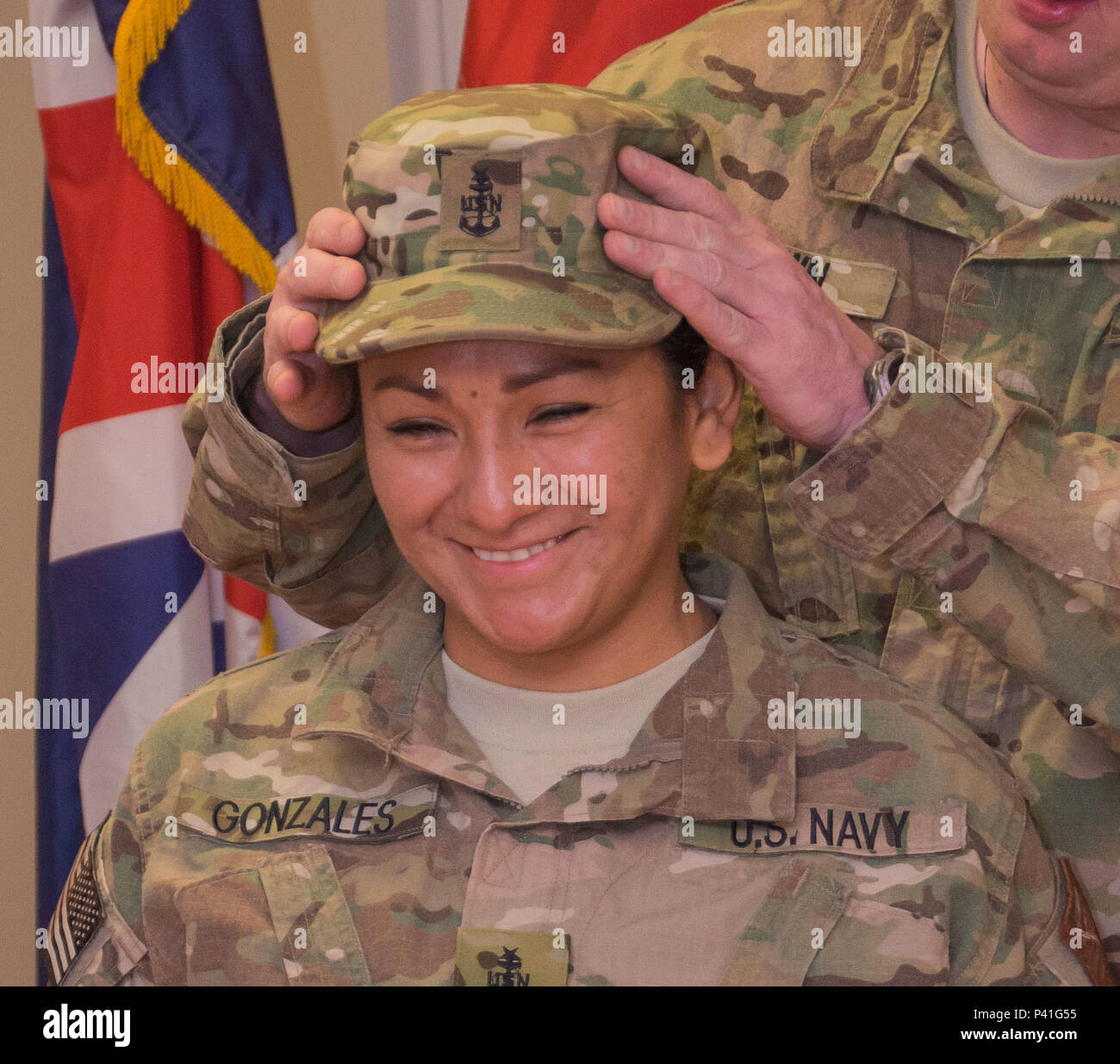 Newly frocked Senior Chief Iris Gonzales (HMCS) has her covered changed ...