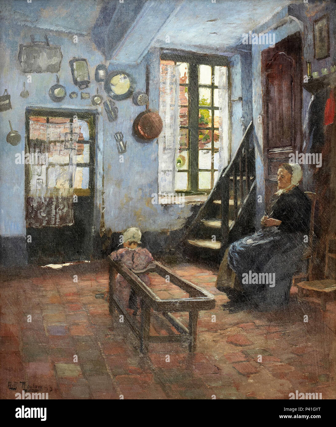 Thaulow Frits - Interior Med Barn Och Kvinna Stock Photo - Alamy