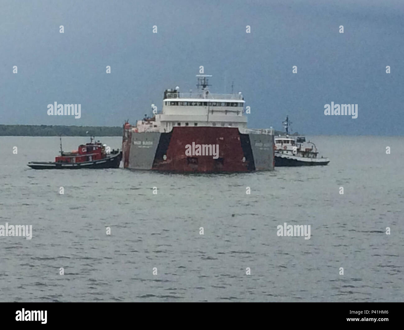 The motor vessel Roger Blough sits anchored in the Waiska Bay anchorage ...