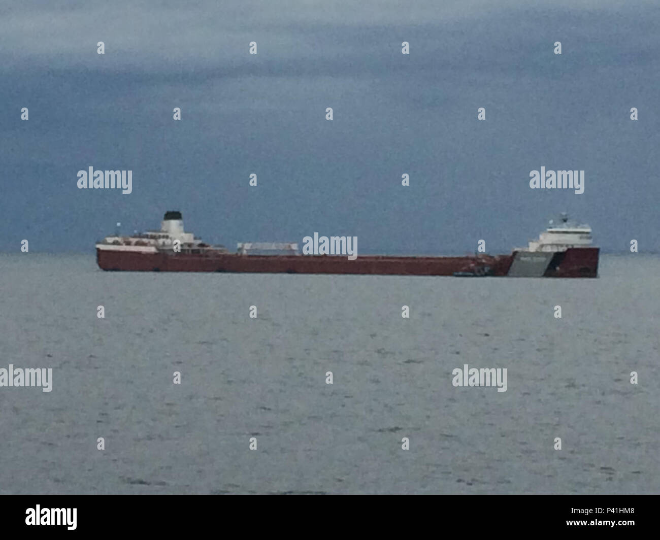 The motor vessel Roger Blough sits anchored in the Waiska Bay anchorage ...