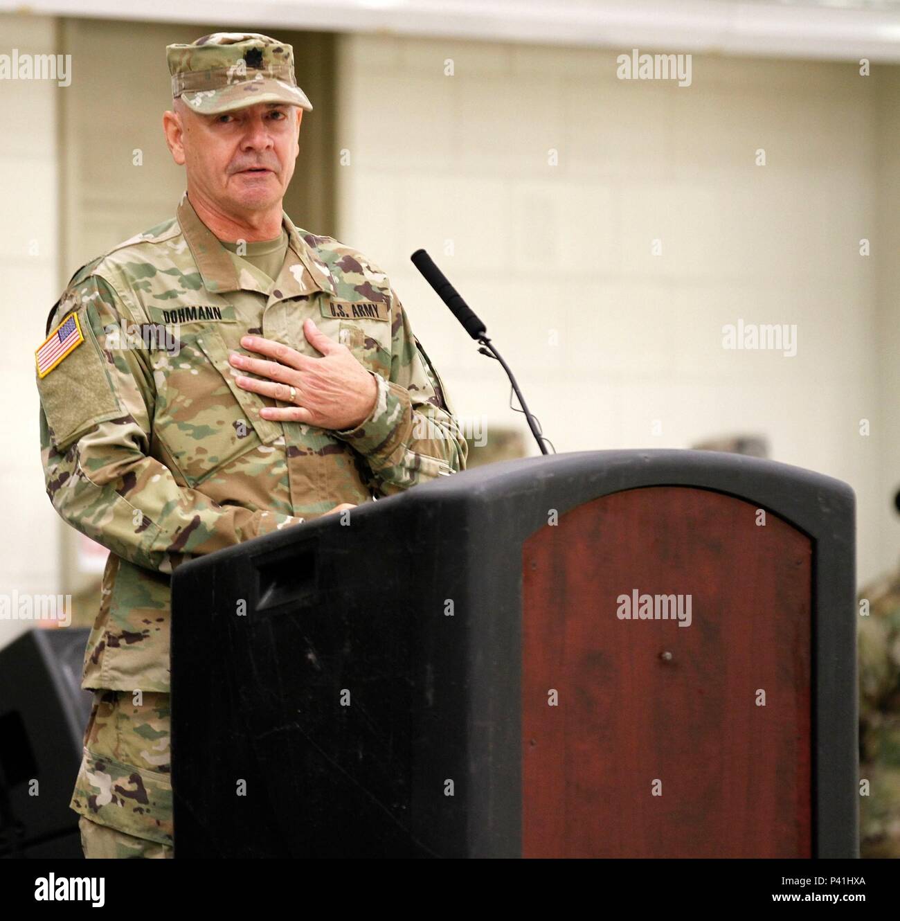 Army Lt. Col. Vernon J. Dohmann addresses his Soldiers, family and ...