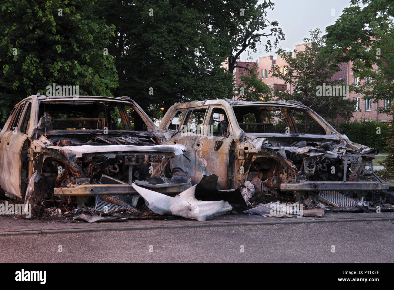 Berlin, Germany, burned out cars after an arson attack in Berlin ...
