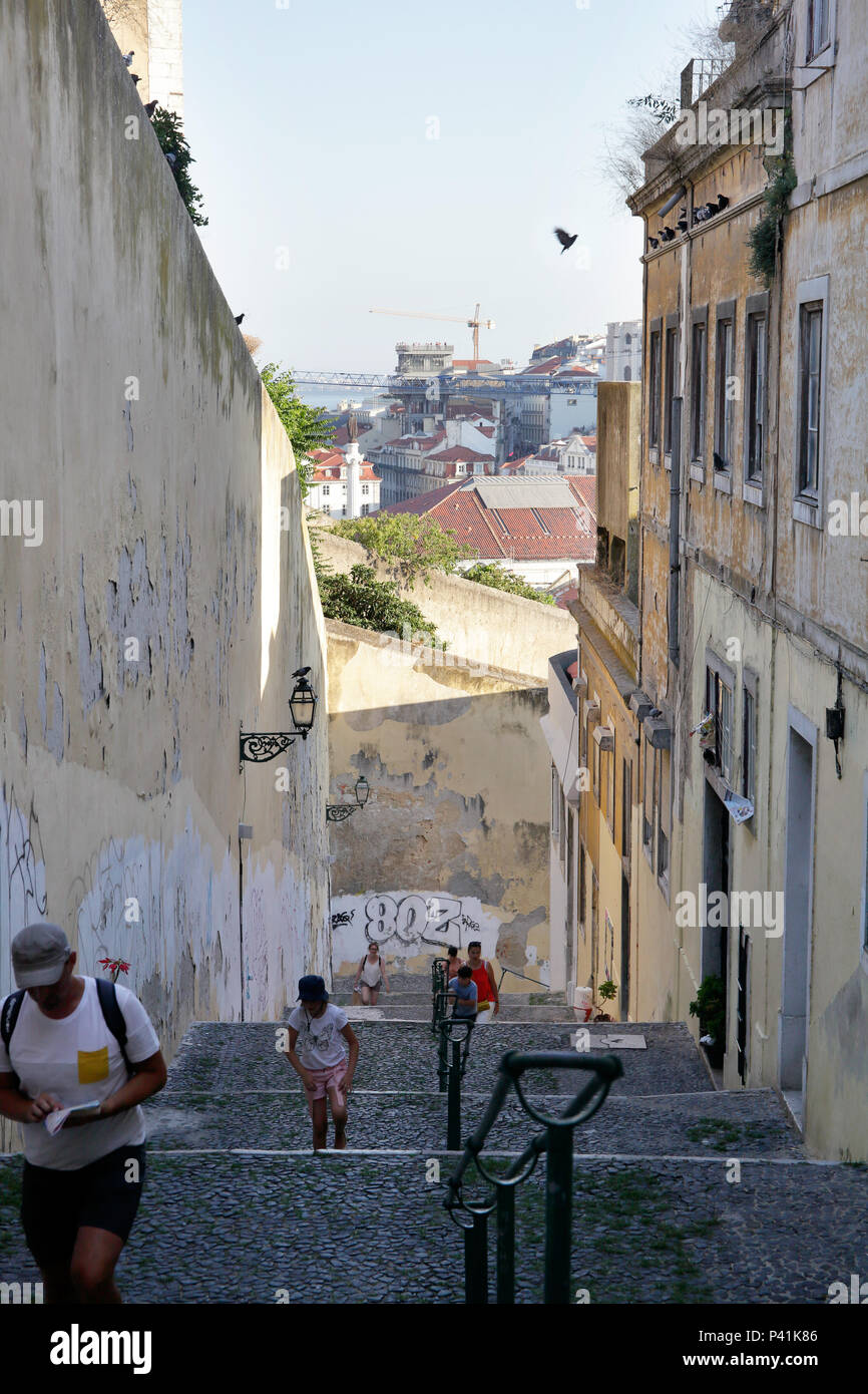 Lisbon, Portugal, stairs in the old town in Lisbon Stock Photo - Alamy