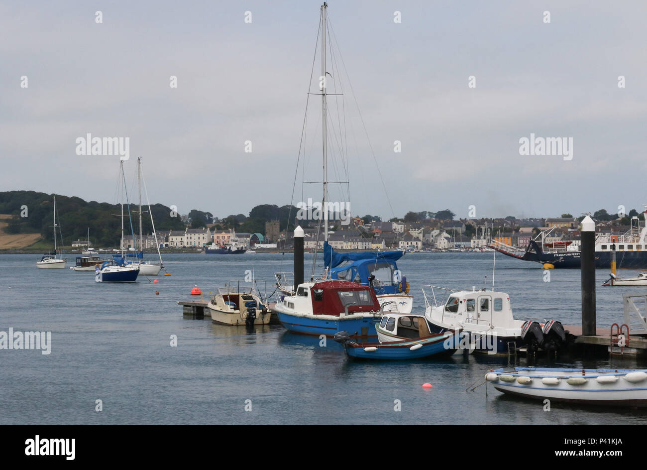 Boats and yachts on the Strangford side of Strangford Lough, looking ...