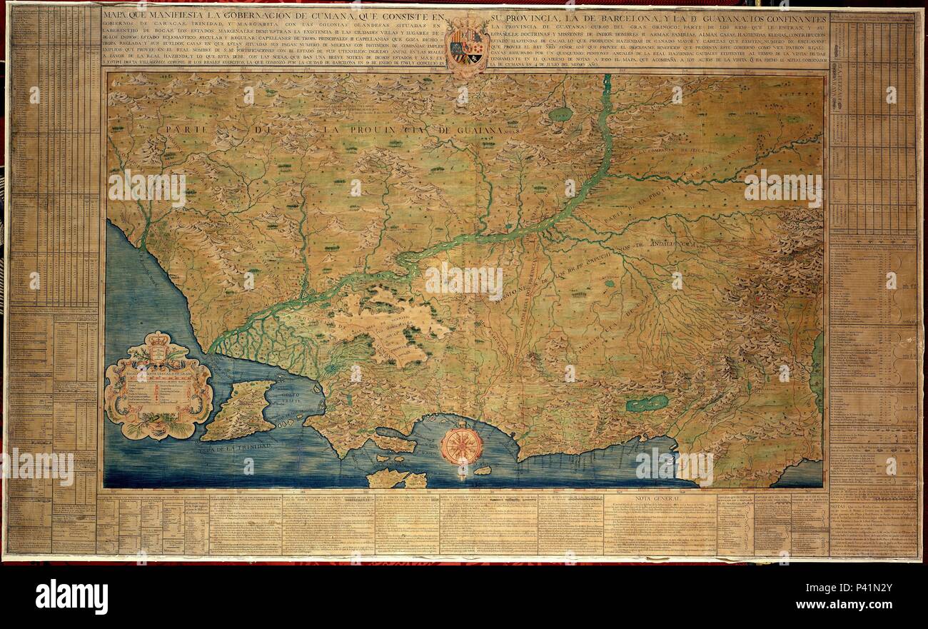 MAPA DE LA ANTIGUA VENEZUELA (CUMANA) QUE TENIA 2 PROVINCIAS BARCELONA ...