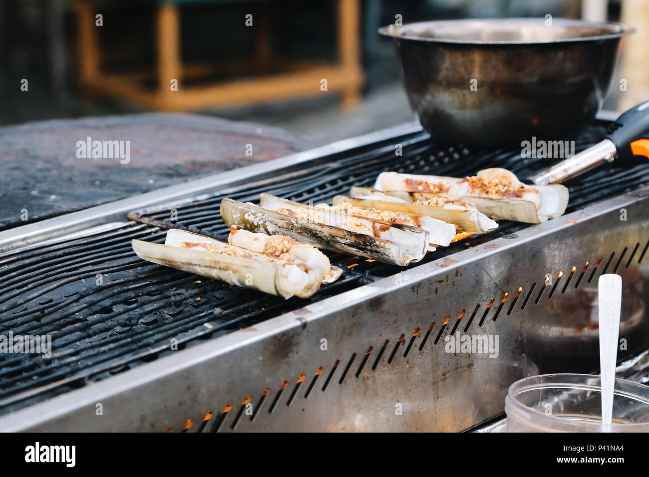 Grilled seafood razor shell at Jonker Street Night Market in Malacca ...