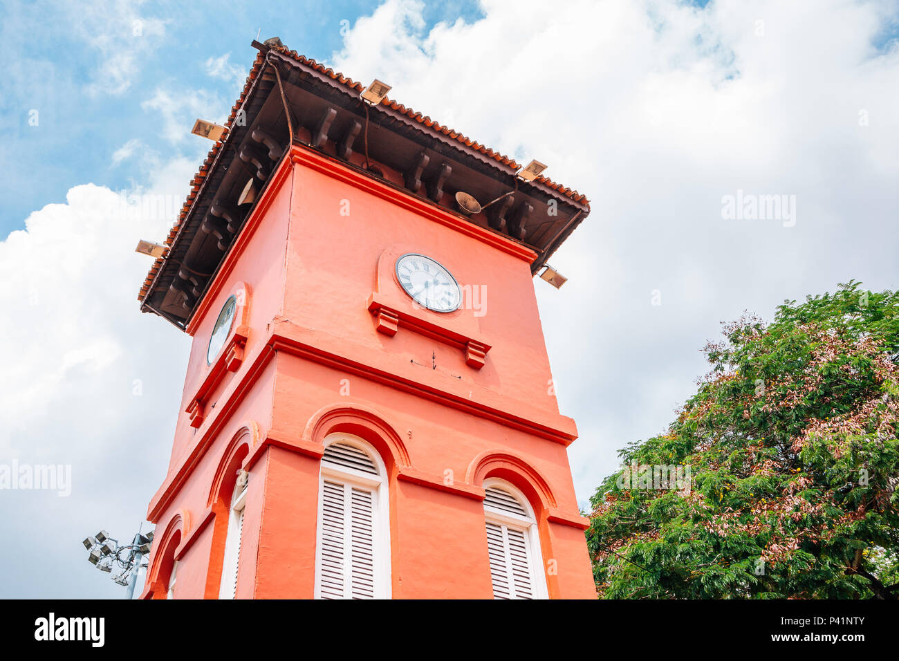 Pink clock tower at Dutch Square in Malacca, Malaysia Stock Photo - Alamy