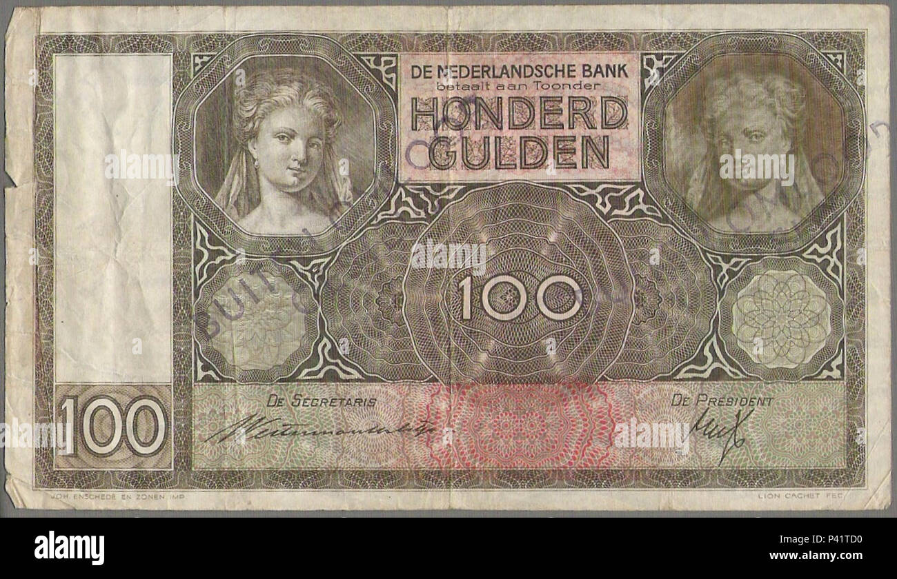 100 Gulden biljet met luitspeelster Stock Photo - Alamy