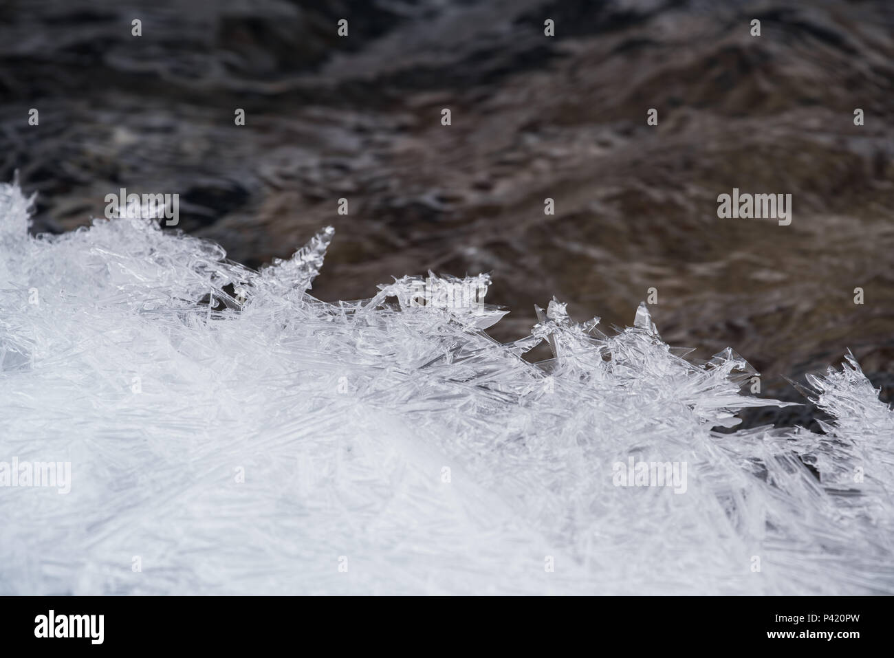 Texture of snow and ice flake from frozen place in nature at Zero-Point ...