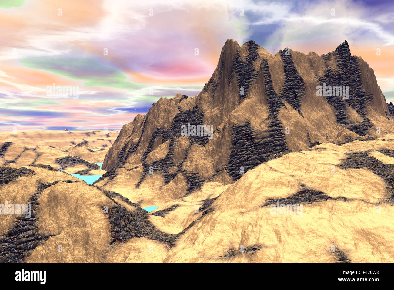 Fantasy alien planet. Mountain. 3D illustration Stock Photo - Alamy