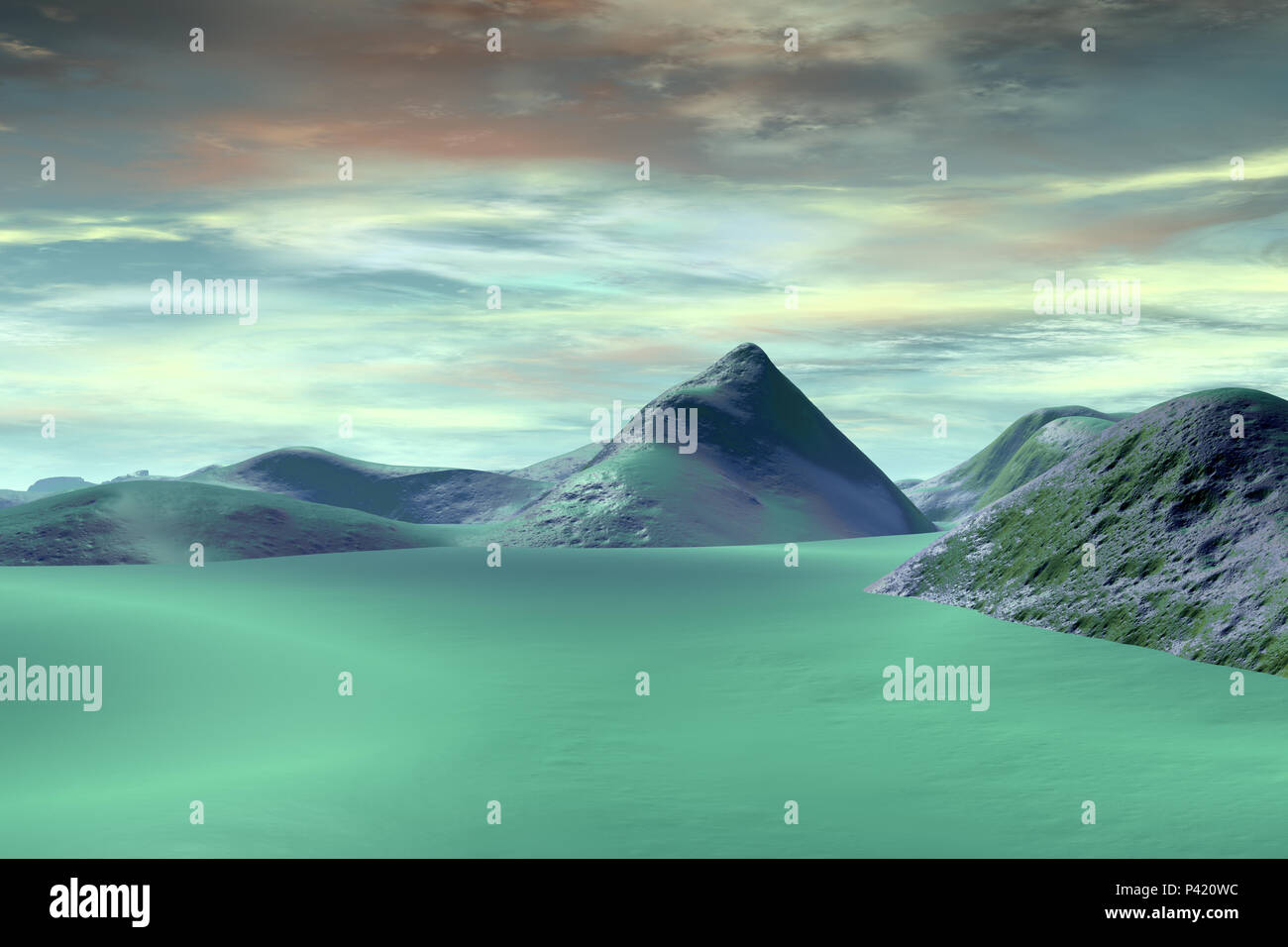 Fantasy alien planet. Mountain. 3D illustration Stock Photo - Alamy