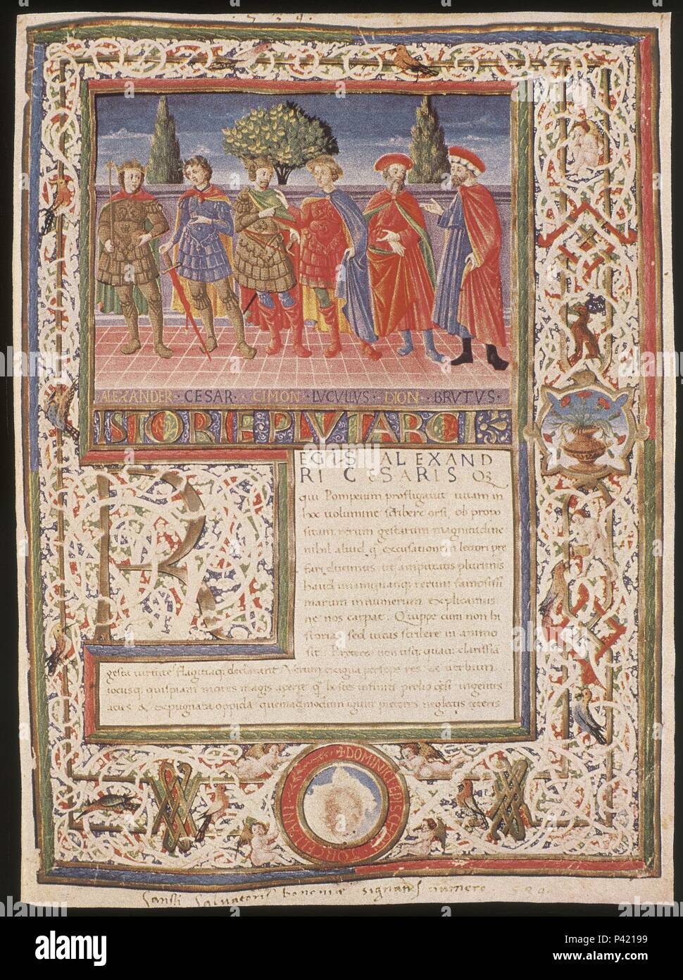 HISTORIA DE PLUTARCO - Ms 2325 - FOLIO 1 CON 6 EMPERADORES ROMANOS ...