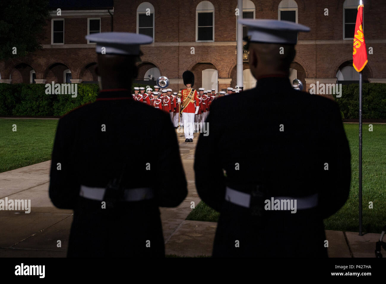 The United States Marine Corps Band performs during the evening parade ...