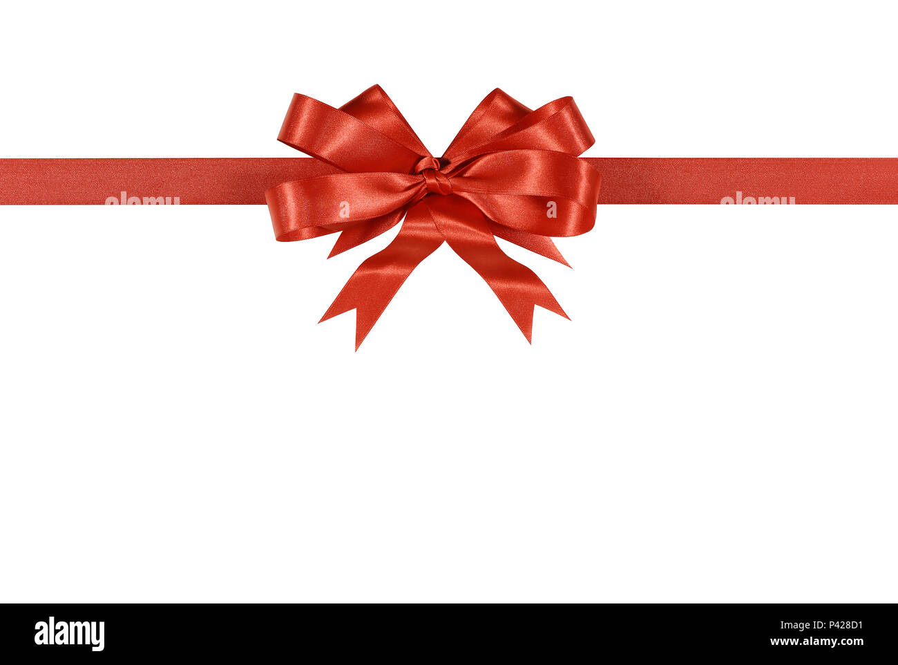 Red gift ribbon and bow isolated on white background horizontal Stock ...