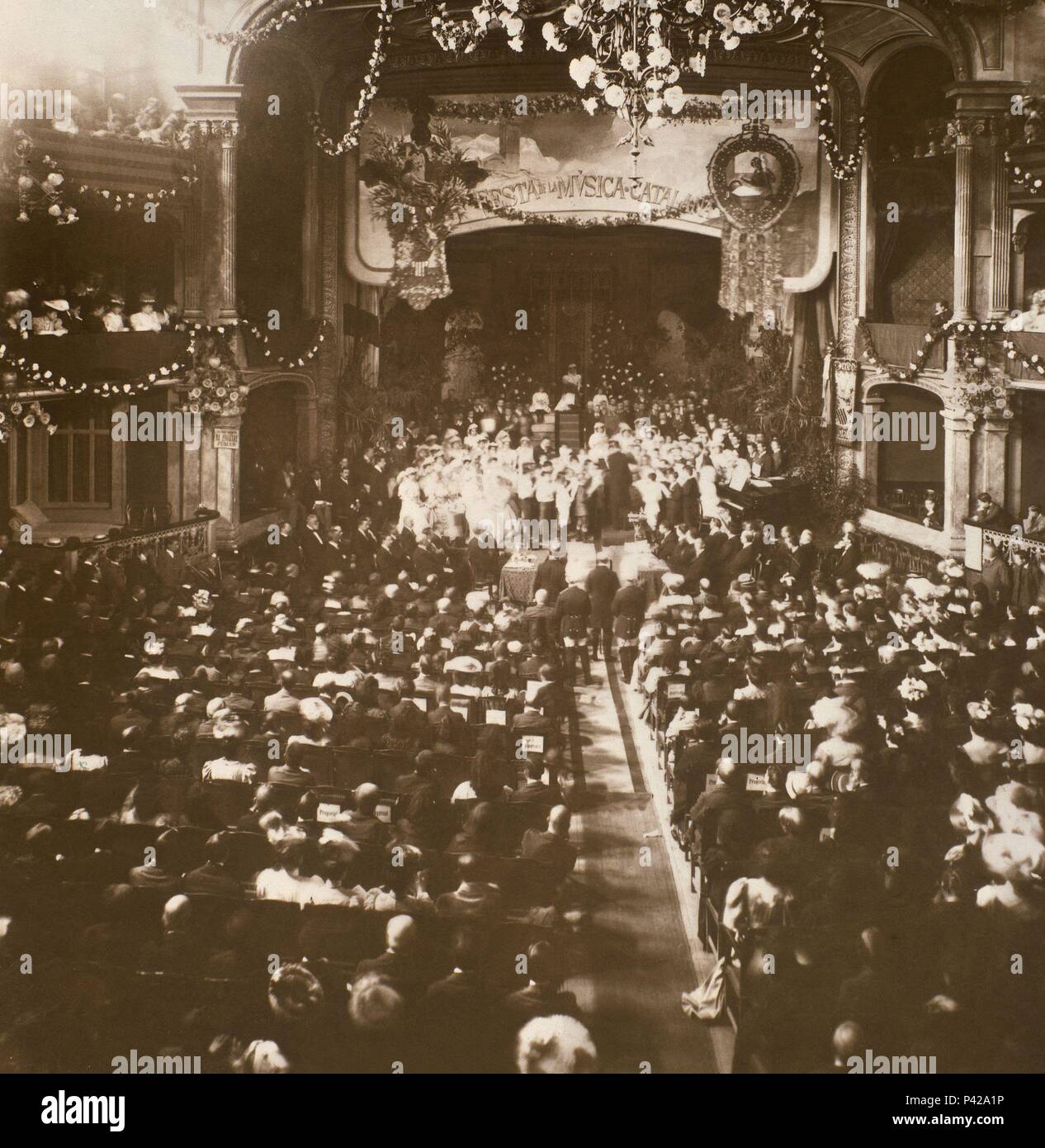 FIESTA DE LA MUSICA CATALANA 1904. Location: TEATRO NOVEDADES, SPAIN ...