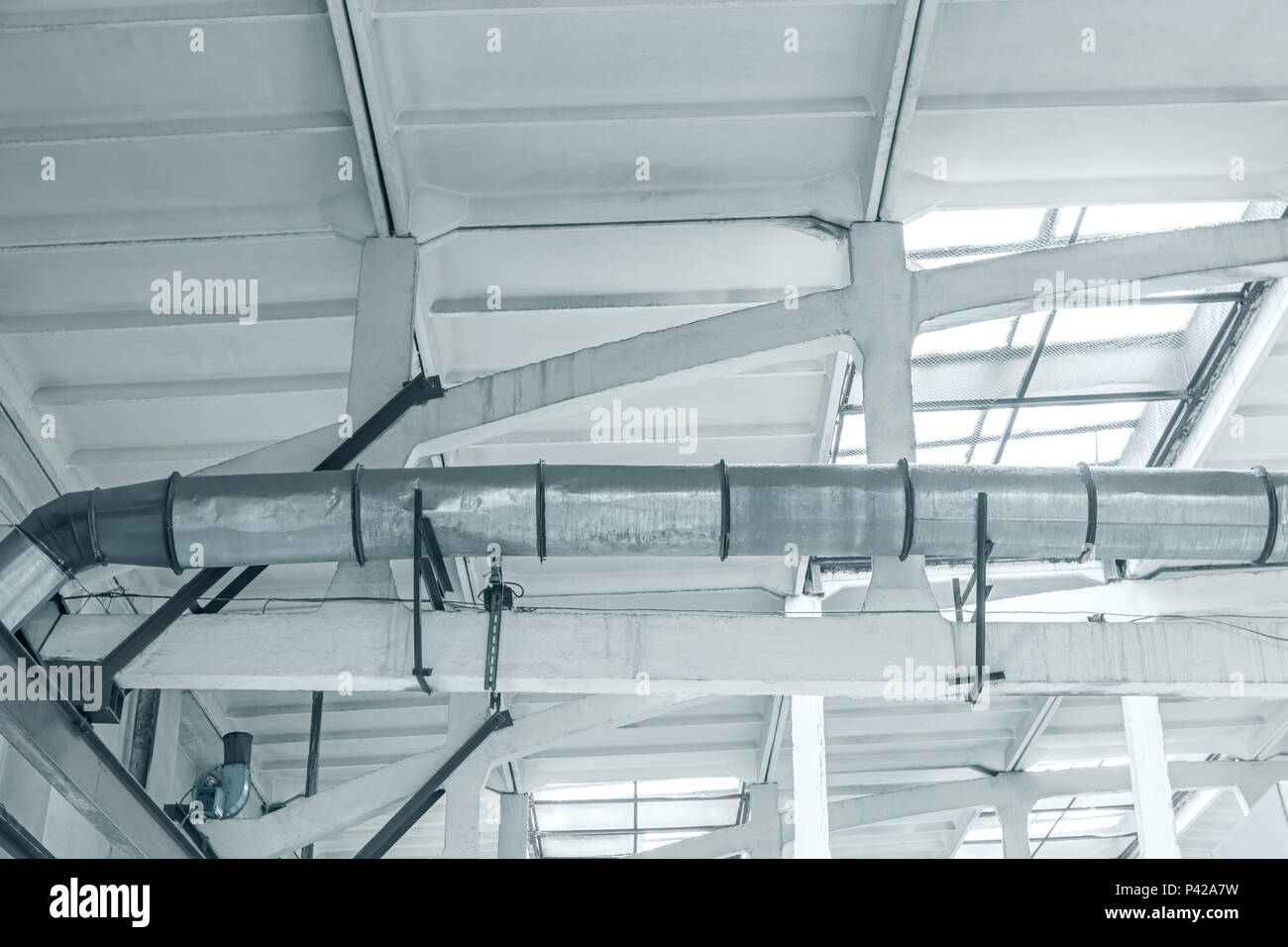 ceiling of industrial building with ventilation system inside bottom ...