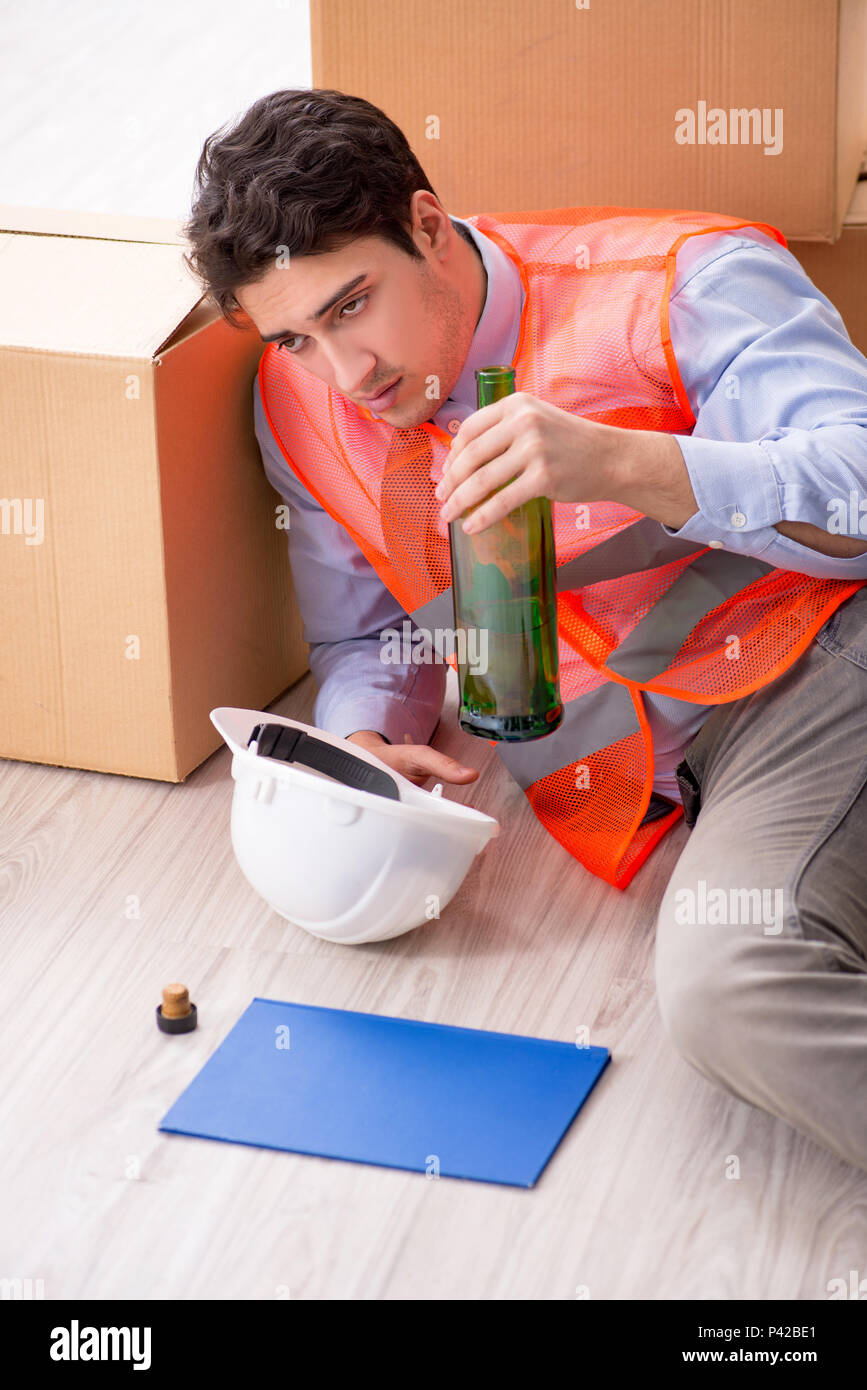 Delivery man drunk at work Stock Photo - Alamy