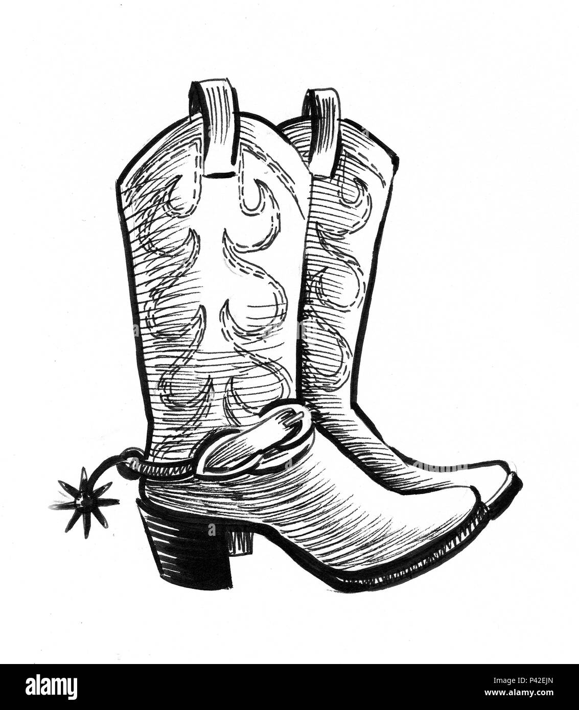 Cowboy Boot Ink Drawing Cute Cowgirl Boots Art Print, Coastal Cowgirl