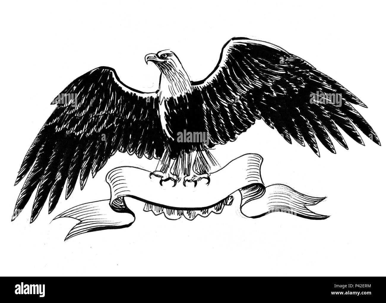 Eagle Holding Banner Black White