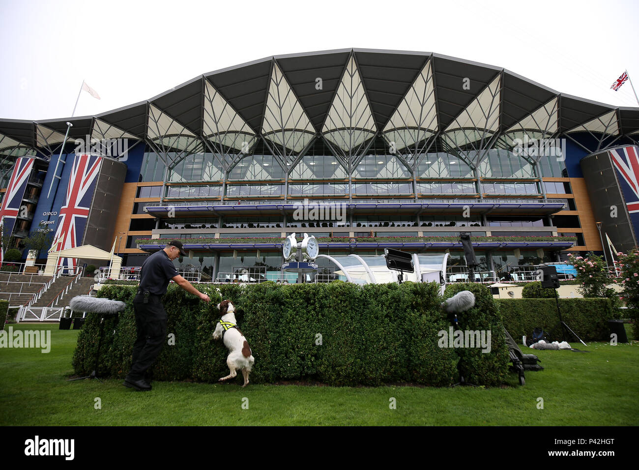 A member ofThames Valley police carries out a security check with a ...